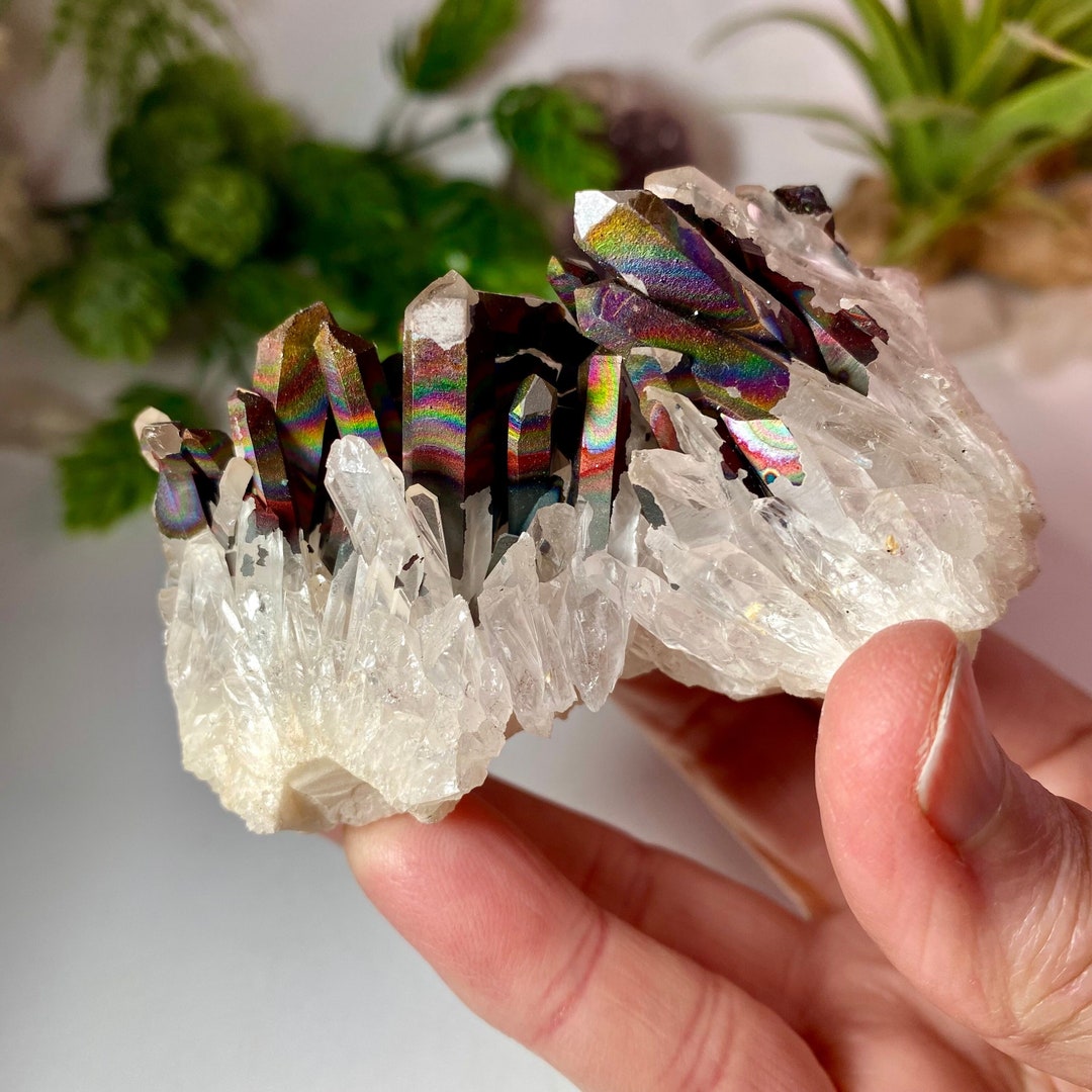 Rainbow Geothite Quartz Crystal Points Cluster, Naturally Iridescent ...