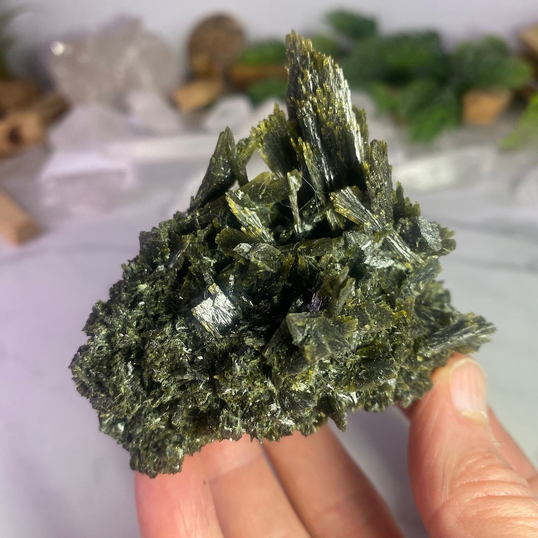 Large Epidote Mineral Specimen, Deep Natural Green Epidote Crystal ...