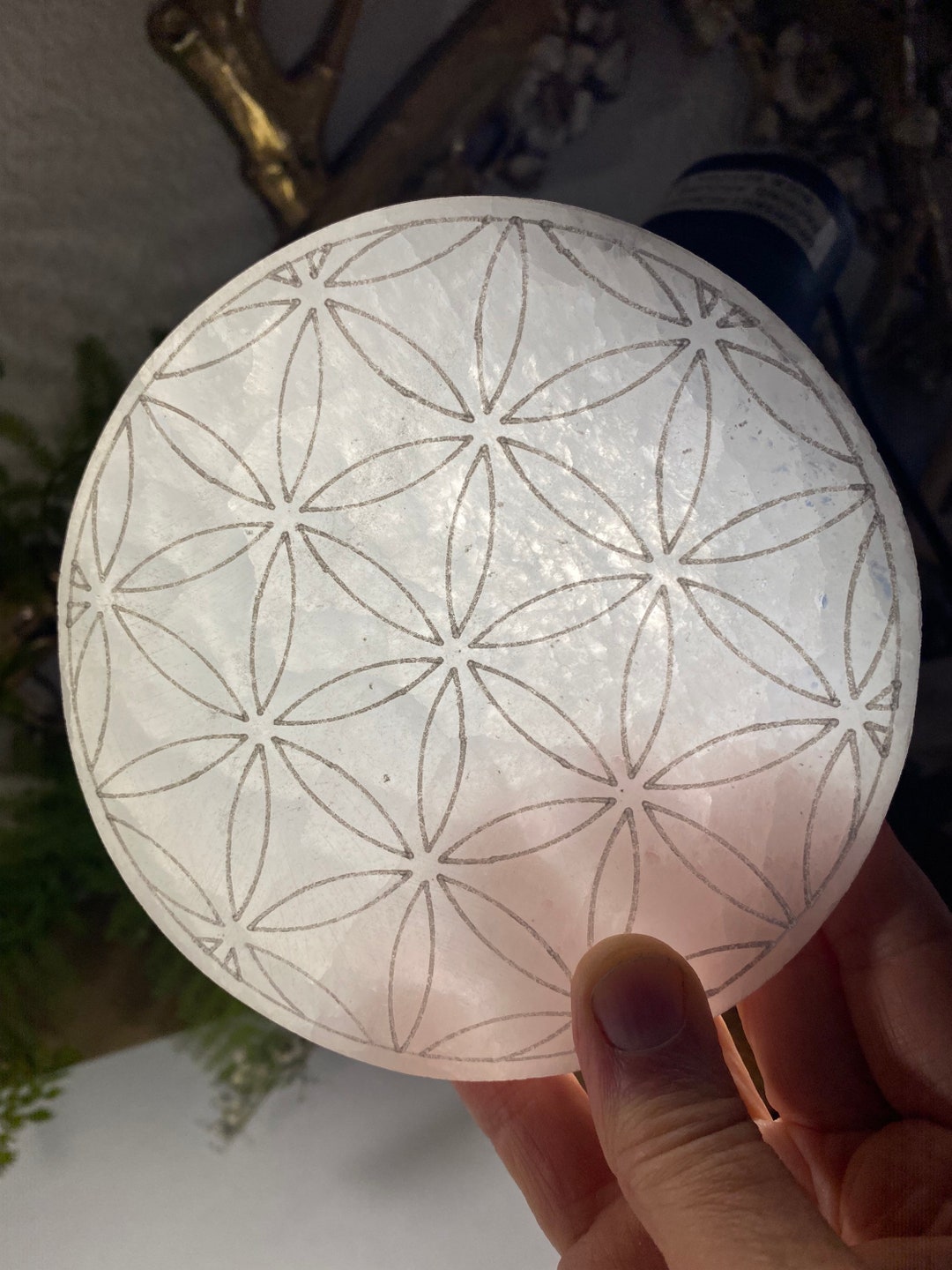 Selenite Flower of Life I Etched Design Cleansing Crystal Translucent ...