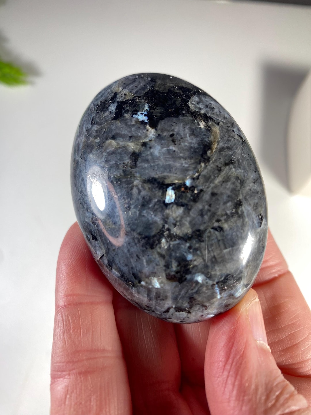 Larvikite Palm Stone, Polished Oval Larvikite Mineral , Lovely Silvery ...