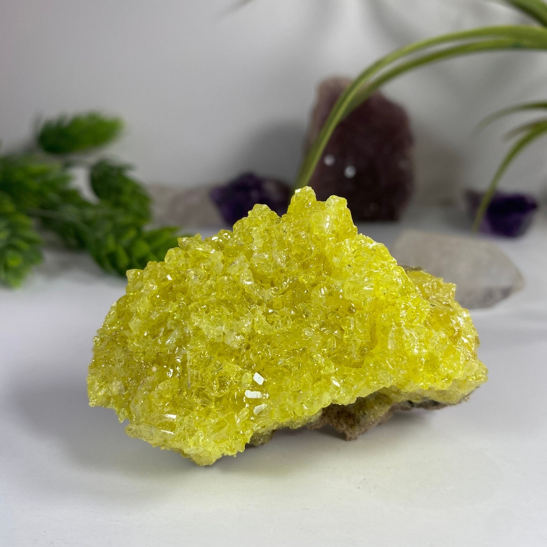 Sulfur Mineral Specimen From Bolivia, Crystallized Sulfur Crystal ...