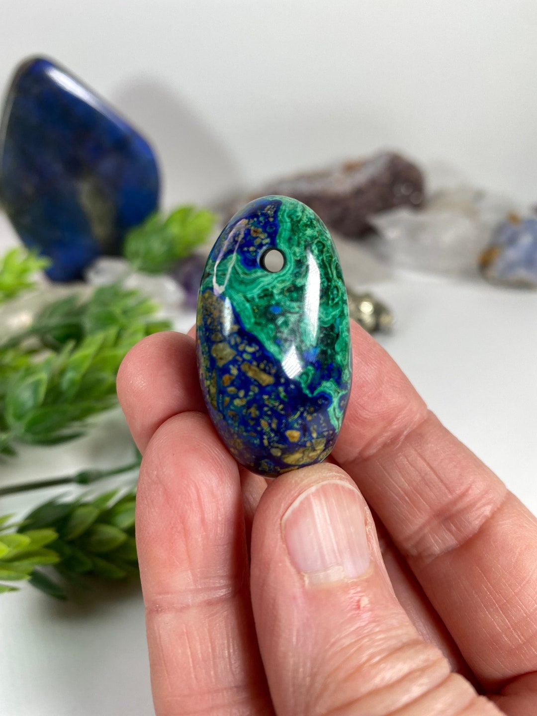 Azurite With Malachite Free Form Pendant From Peru, Beautiful Blue ...