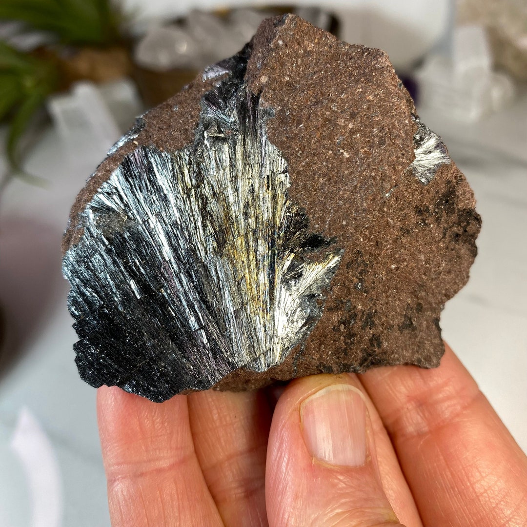 Pyrolusite Mineral Specimen From Morocco, Silvery Pyrolusite on Matrix ...