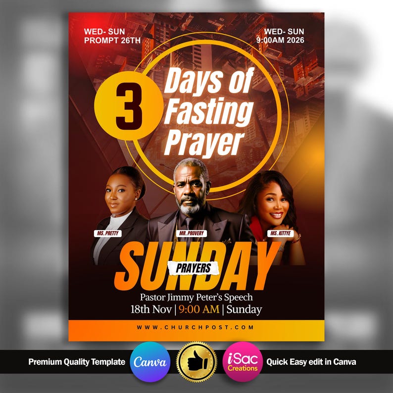 3 Days Prayer Fasting Church Flyer, Church Announcements, Pastor ...