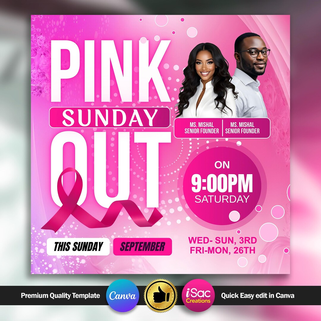 Pink Out Sunday Church Flyers, Breast Cancer Awareness, Pink Sunday ...