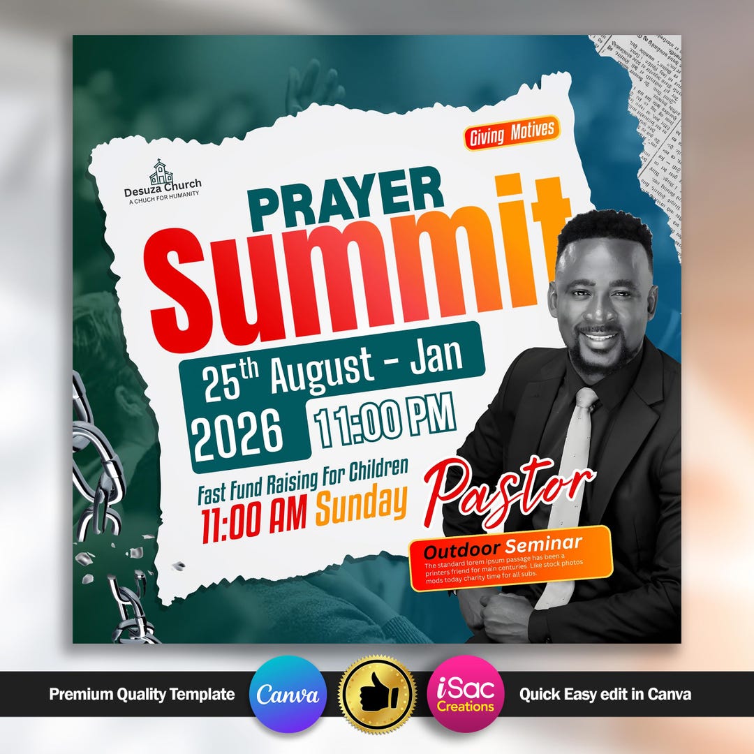 Prayer Summit Church Flyer, Church Flyer, Canva Church Template, Church ...