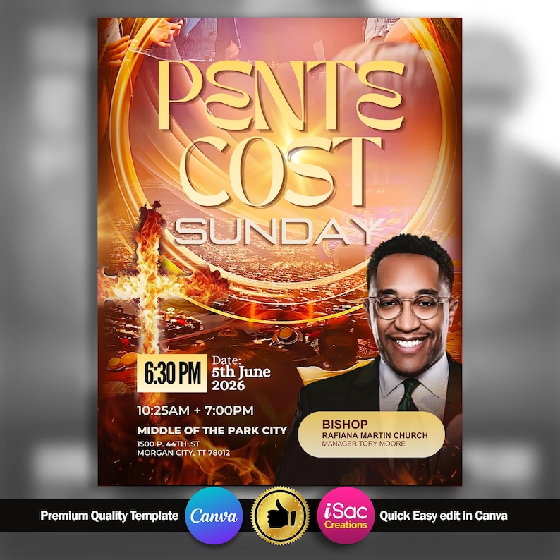 Pentecost Sunday Church Flyer | Editable Canva Church Template ...