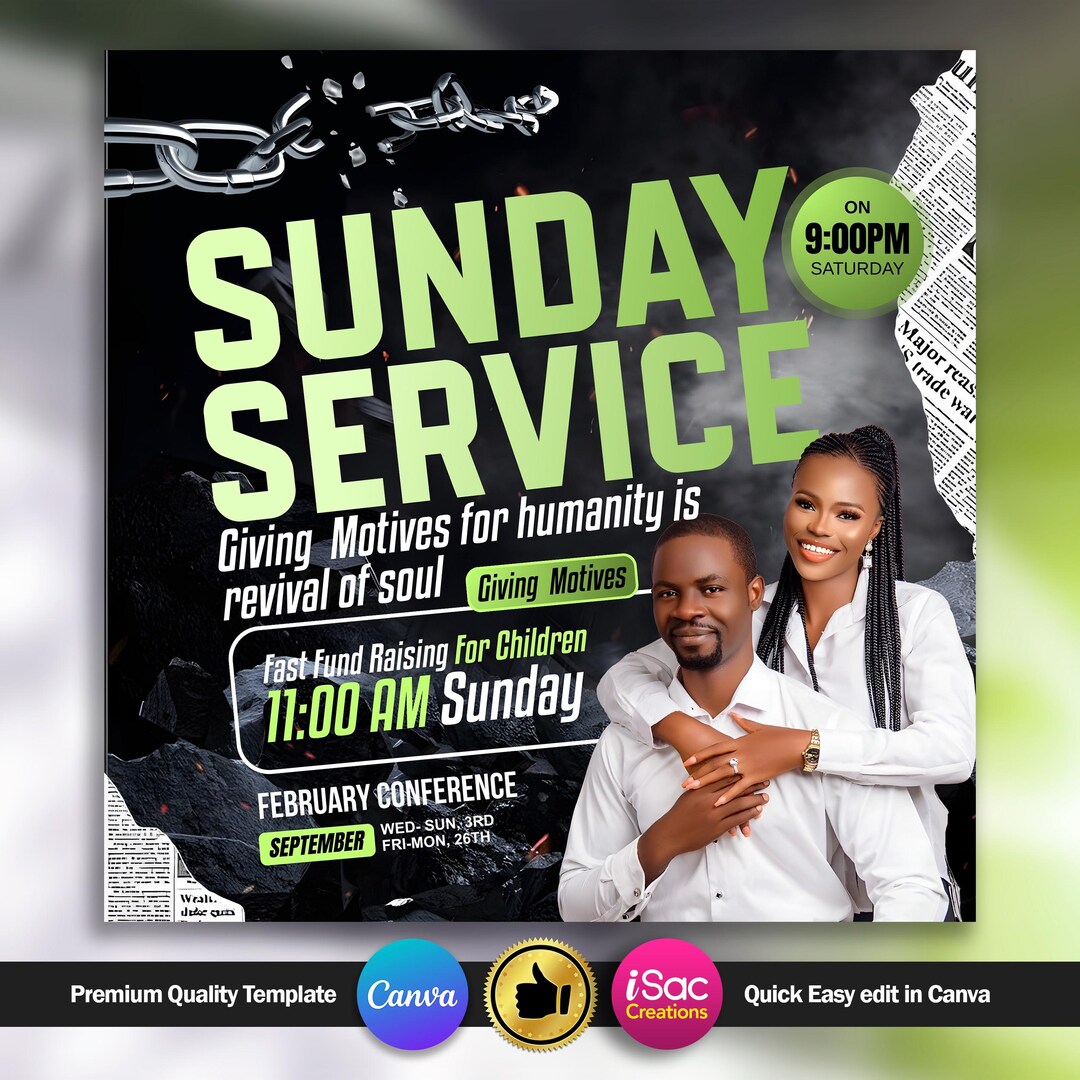 Sunday Service Church Flyer, Canva Church Flyers, Church Worship ...