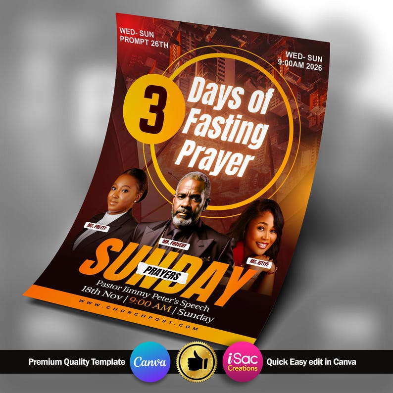3 Days Prayer Fasting Church Flyer, Church Announcements, Pastor ...