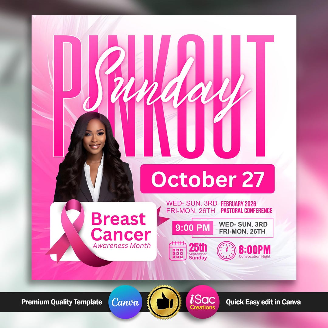 Breast Cancer Awareness, Pink Out Sunday Church Flyers, Pink Sunday ...
