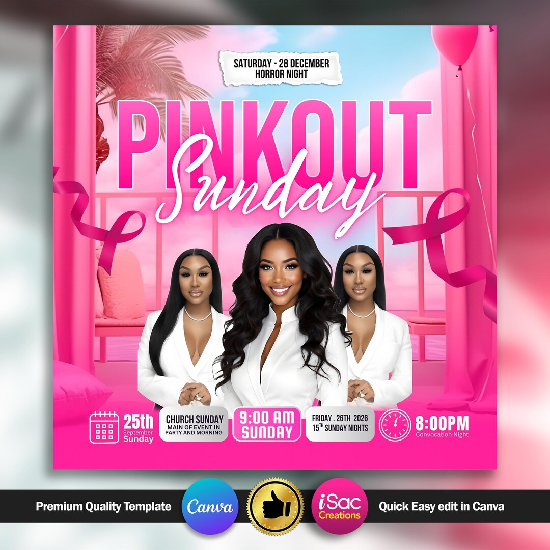 Pink Out Sunday Church Flyers, Breast Cancer Awareness, Pink Sunday ...