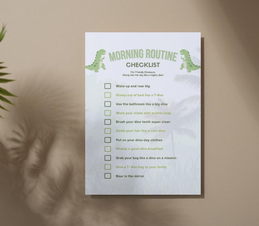 Dinosaur Morning Routine Chart – Printable Routine Checklist for Kids ...