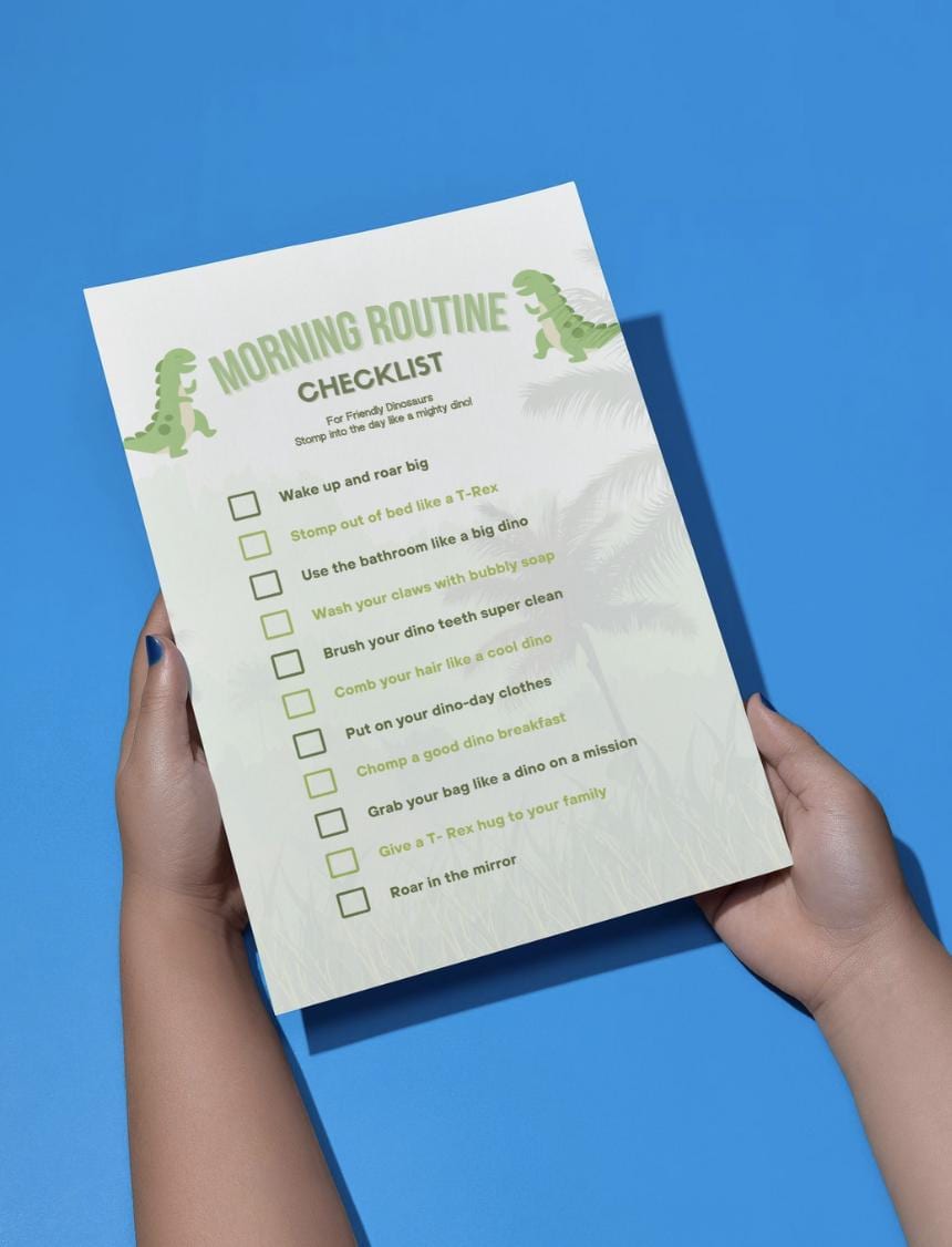 Dinosaur Morning Routine Chart – Printable Routine Checklist for Kids ...