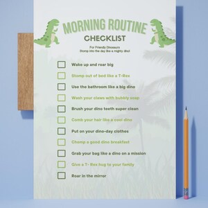 Dinosaur Morning Routine Chart – Printable Routine Checklist for Kids ...