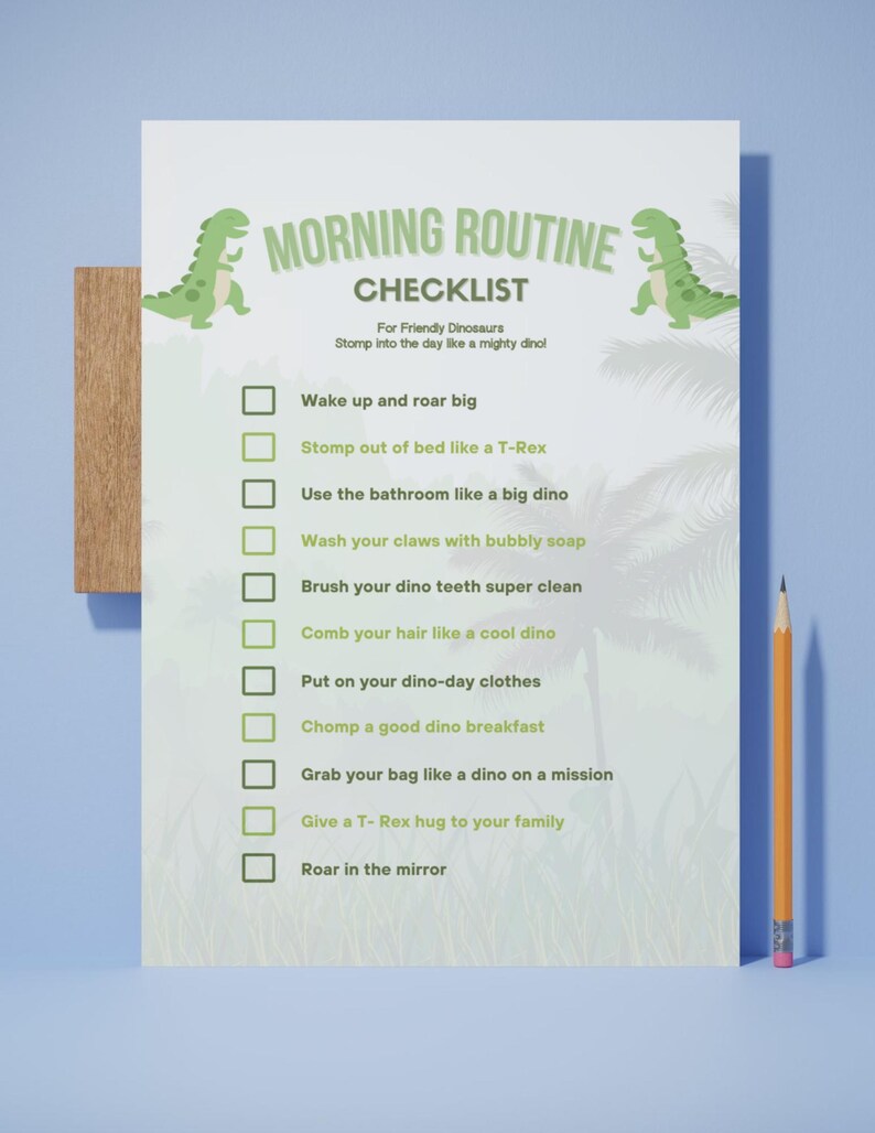 Dinosaur Morning Routine Chart – Printable Routine Checklist for Kids ...