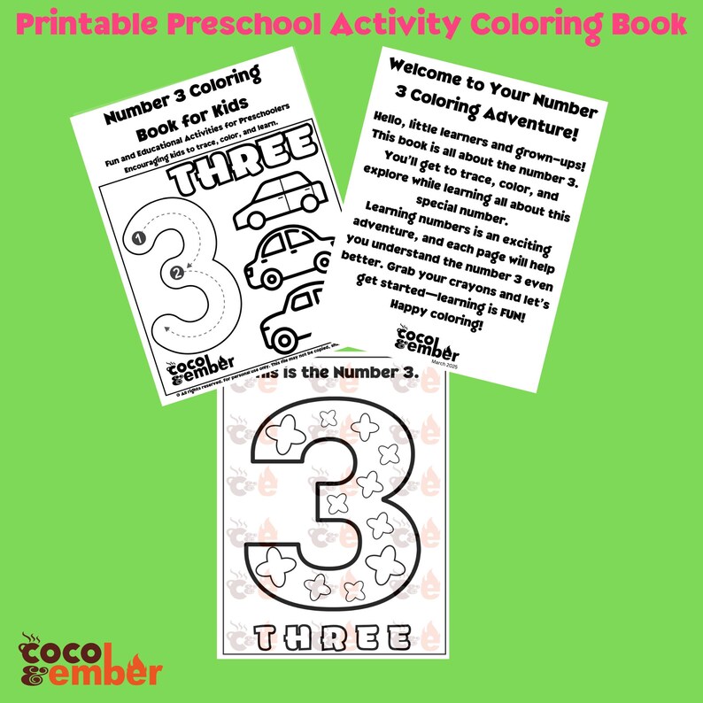 Number 3 Coloring Book for Preschoolers–printable Tracing & Activity ...