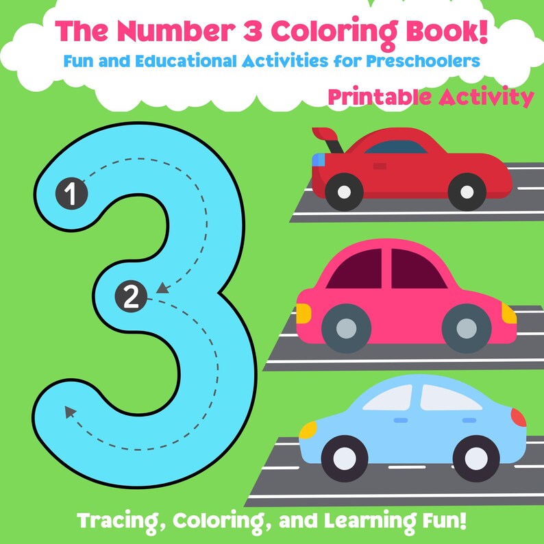 Number 3 Coloring Book for Preschoolers–printable Tracing & Activity ...