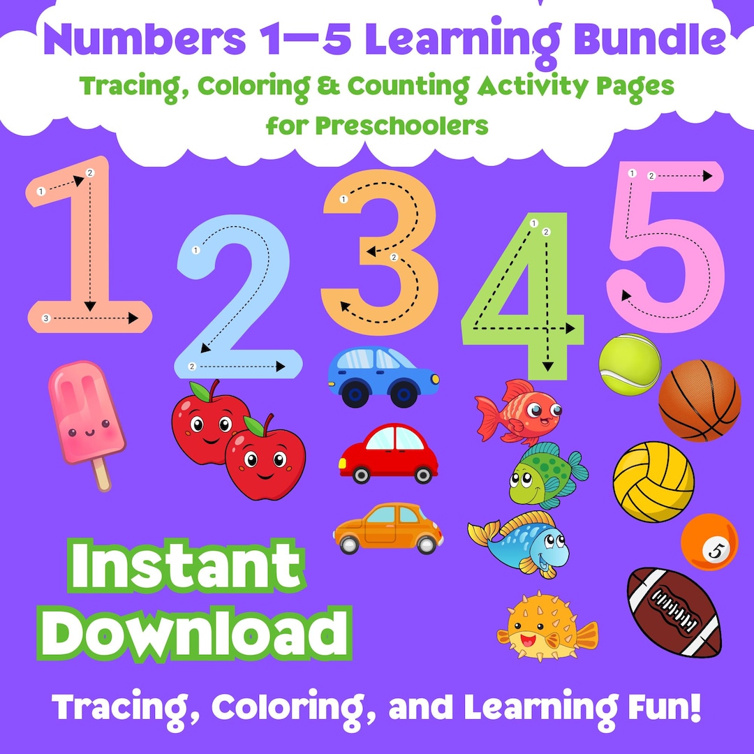 Numbers 1–5 Learning Bundle – Printable Tracing, Coloring & Activity ...