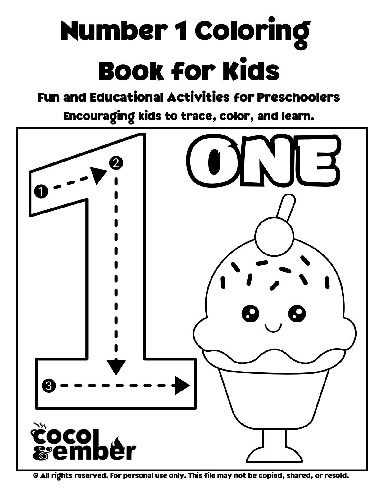 Number 1 Coloring & Tracing Book for Preschoolers–printable Educational ...