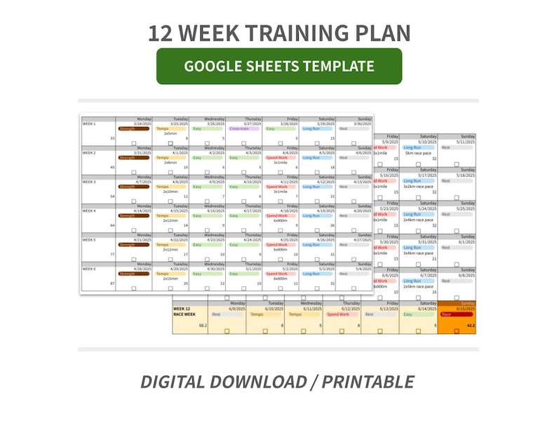 12 Week Training Plan Template for Running - Digital Download ...