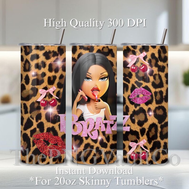 Bratz Inspired Leopard Print Tumbler Wrap PNG 20oz Skinny Tumbler - Etsy