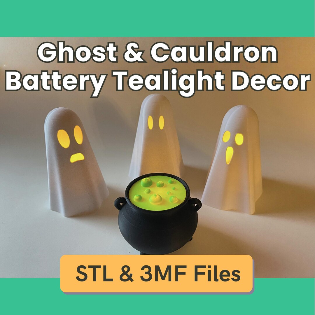 Halloween Battery Tealight Ghost & Cauldron Set - Halloween Decor ...