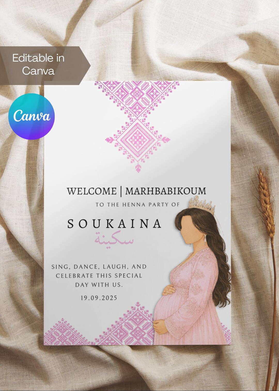 Editable Pink Girl Party Baby Shower Henna Pregnancy Party Sign ...