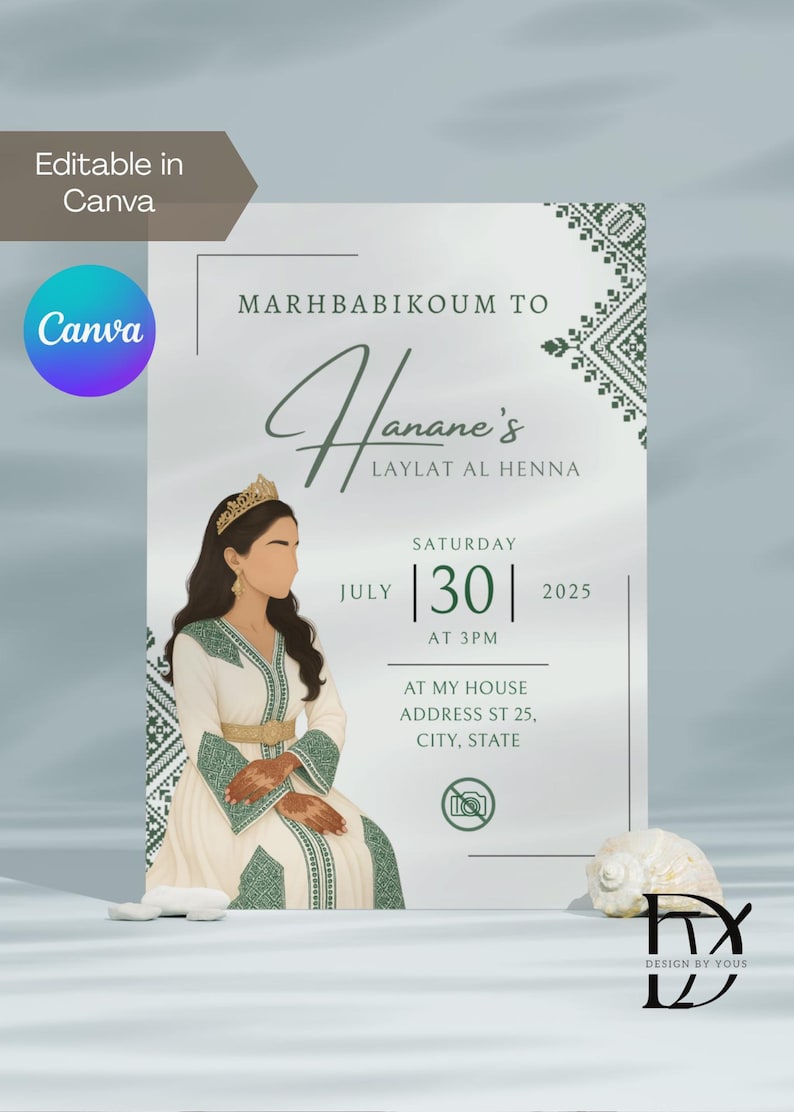 Editable Green Moroccan Fessi Henna Party/ceremony Invitation | Laylat ...
