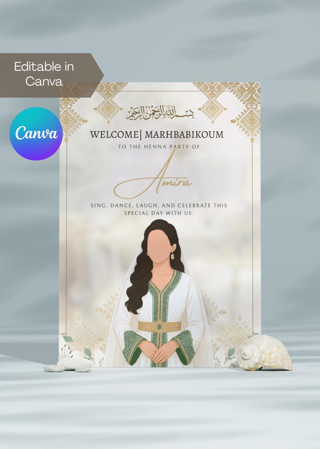 Editable Gold Moroccan Henna Party Night Ceremony Invitation Welcome ...