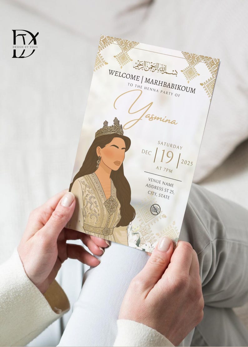 Editable Gold Beige Moroccan Henna Party Night Ceremony Digital Canva ...