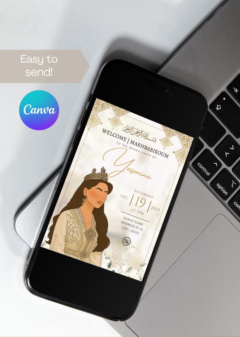 Editable Gold Beige Moroccan Henna Party Night Ceremony Digital Canva ...