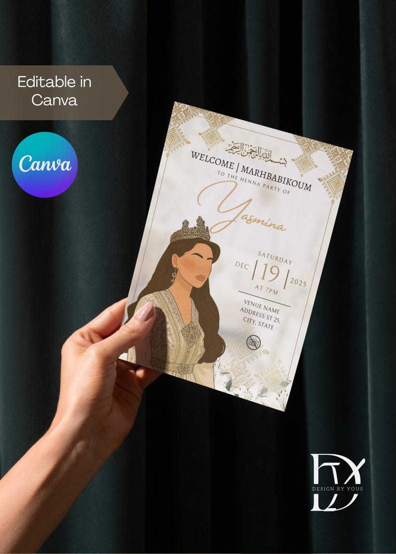 Editable Gold Beige Moroccan Henna Party Night Ceremony Digital Canva ...