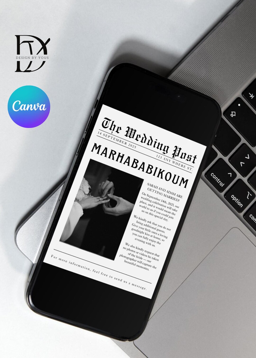 Editable Islamic Newspaper Wedding or Nikkah Invitation | Black & White ...