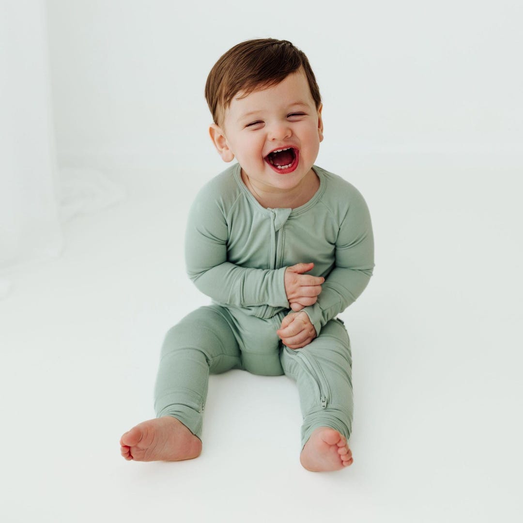 Frosted Sage Bamboo Baby Sleeper | Soft Zippered Footie Pajamas ...