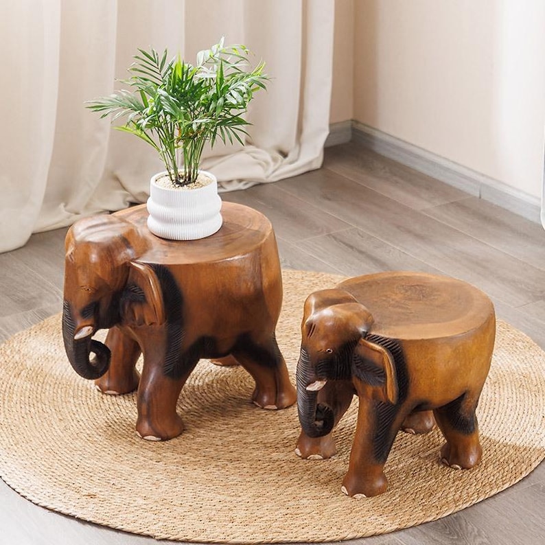 Hand-carved Wooden Elephant Stool & Bench - Etsy