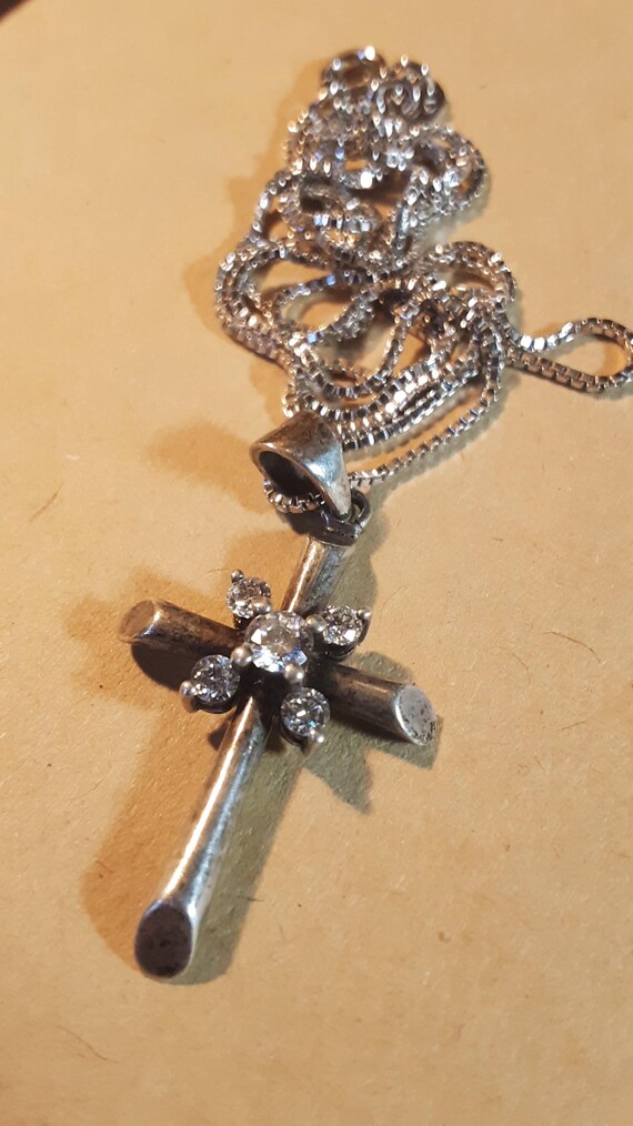 Sterling Silver Rhinestone Cross with Sterling 18 inc… - Gem