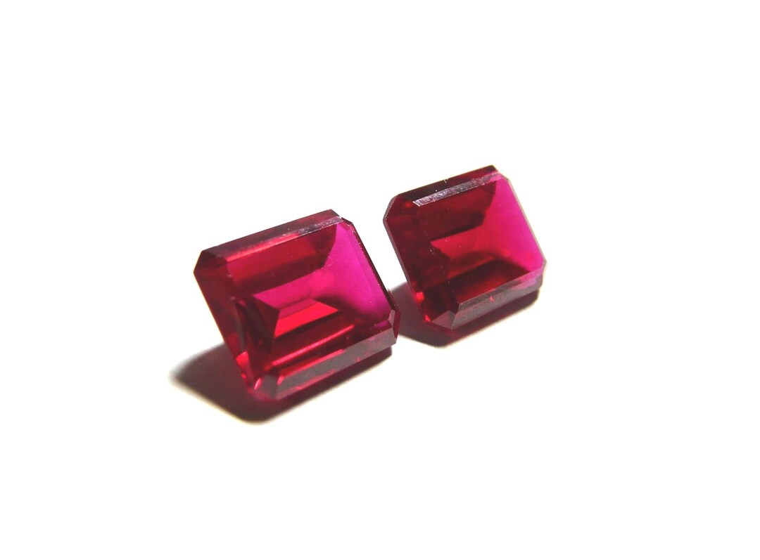 2 Ruby Red Vintage Handcut Unset Glass Stone Emerald Cut 12mm X 10mm - Etsy