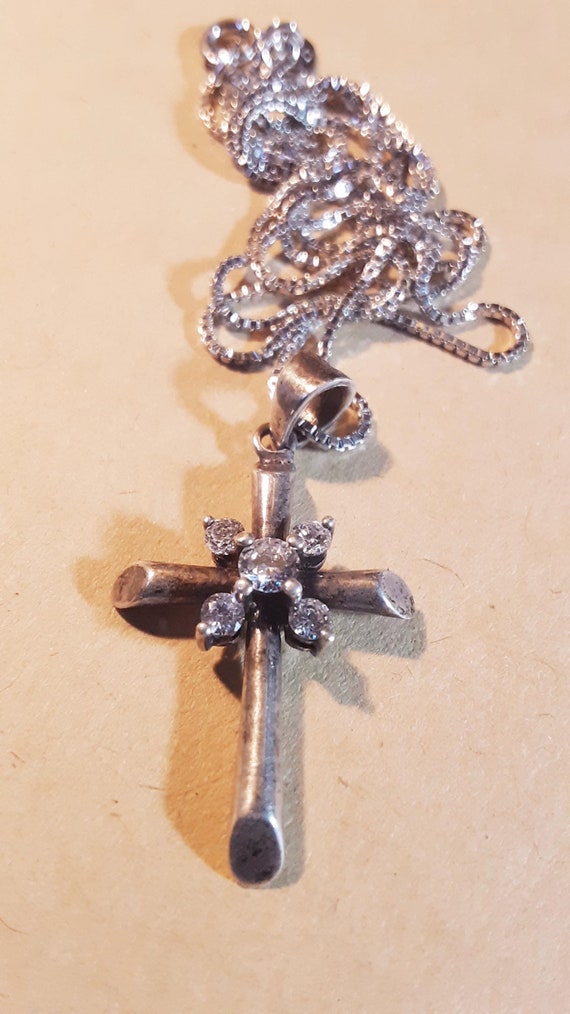Sterling Silver Rhinestone Cross with Sterling 18 inc… - Gem