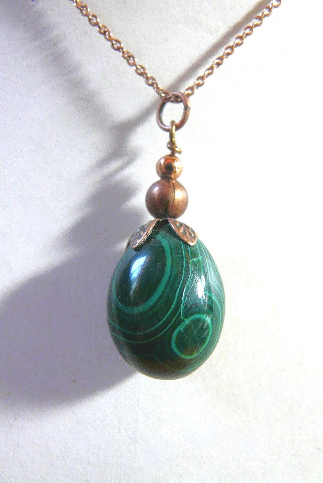 Real Malachite Teardrop Worry Stone Pendant With 18 Inch Sterling ...