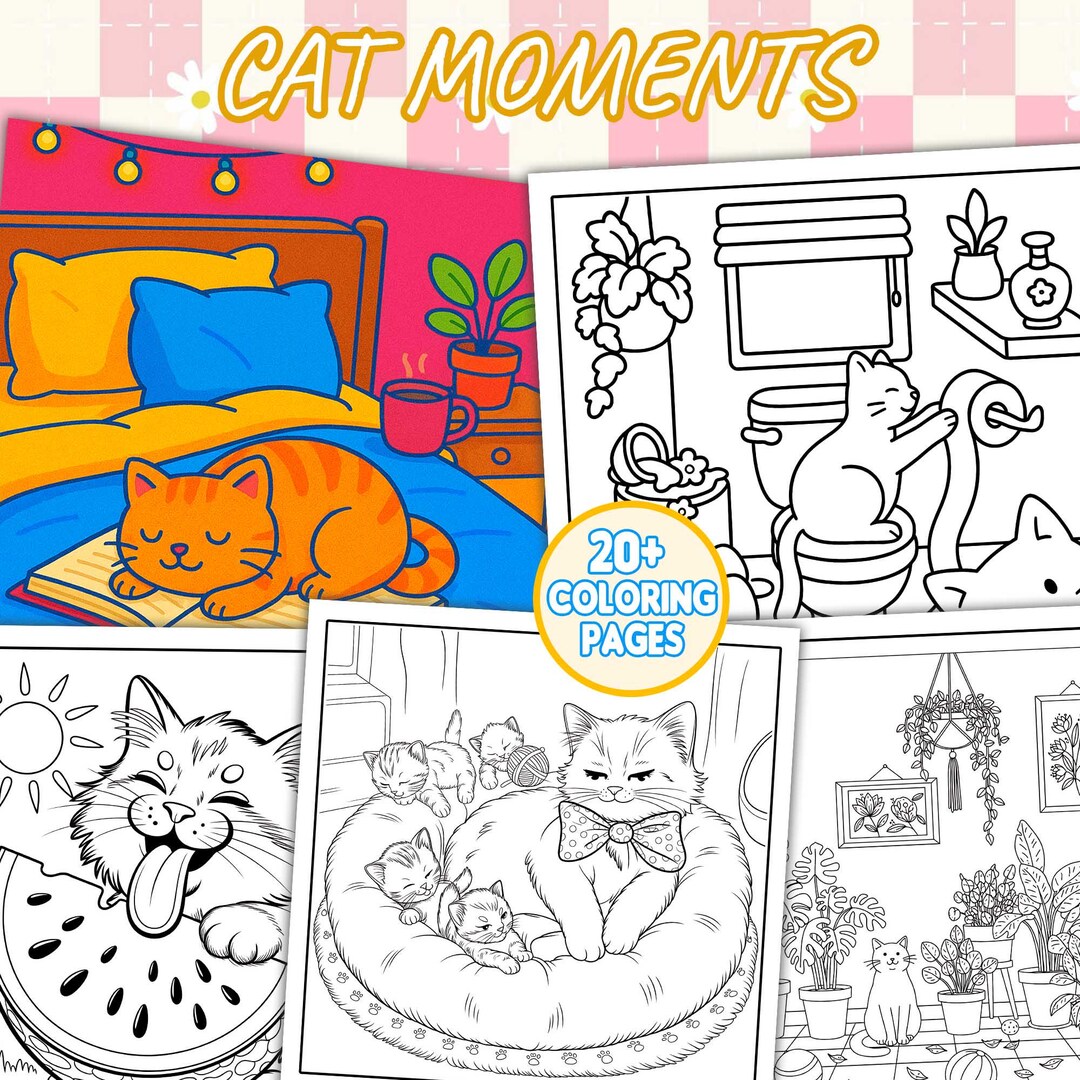 Cat Moment Coloring Pages, Meow Life Coloring Book, Cozy Moment ...