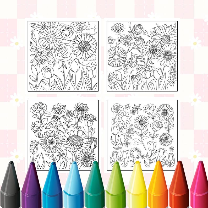 Bold and Easy Flowers Coloring Book 90+ Pages, Printable Coloring Book ...