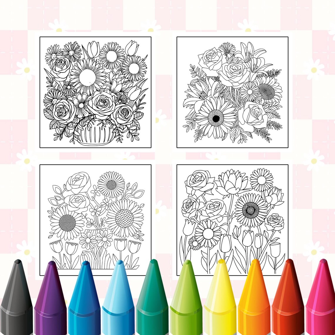 Bold and Easy Flowers Coloring Book 90+ Pages, Printable Coloring Book ...