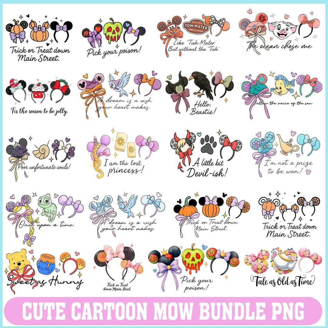 Magical Mouse Cartoon Bundle Png, Cute Princess Mouse Png, Digital ...