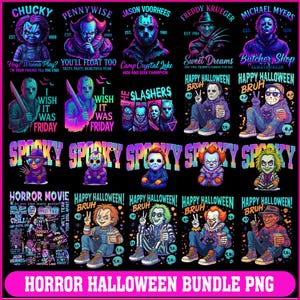 Neon Horror Halloween Bundle Png, Retro Halloween Png, Horror Movies ...