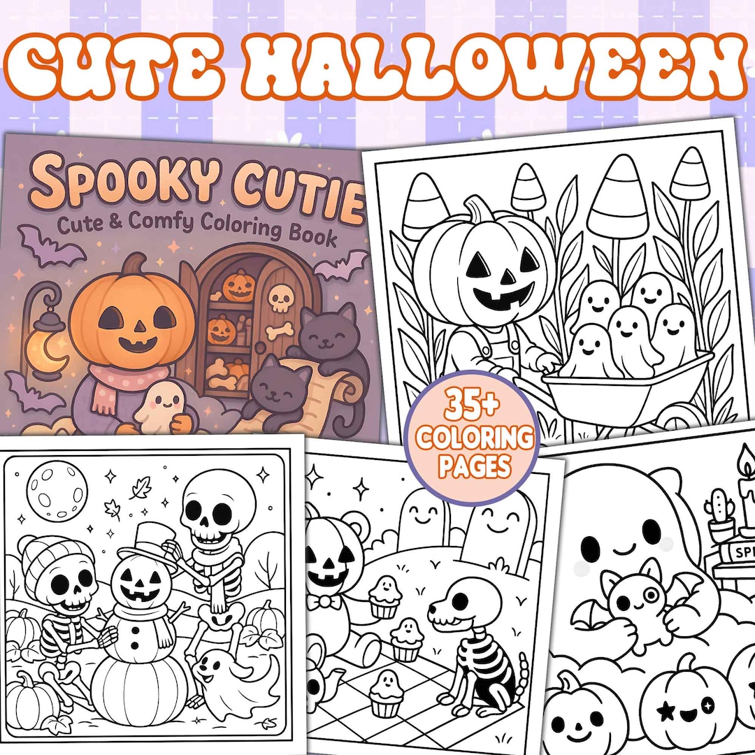 Cute Halloween Coloring Book With 40+ Pages, Relaxing Activity for Kids ...