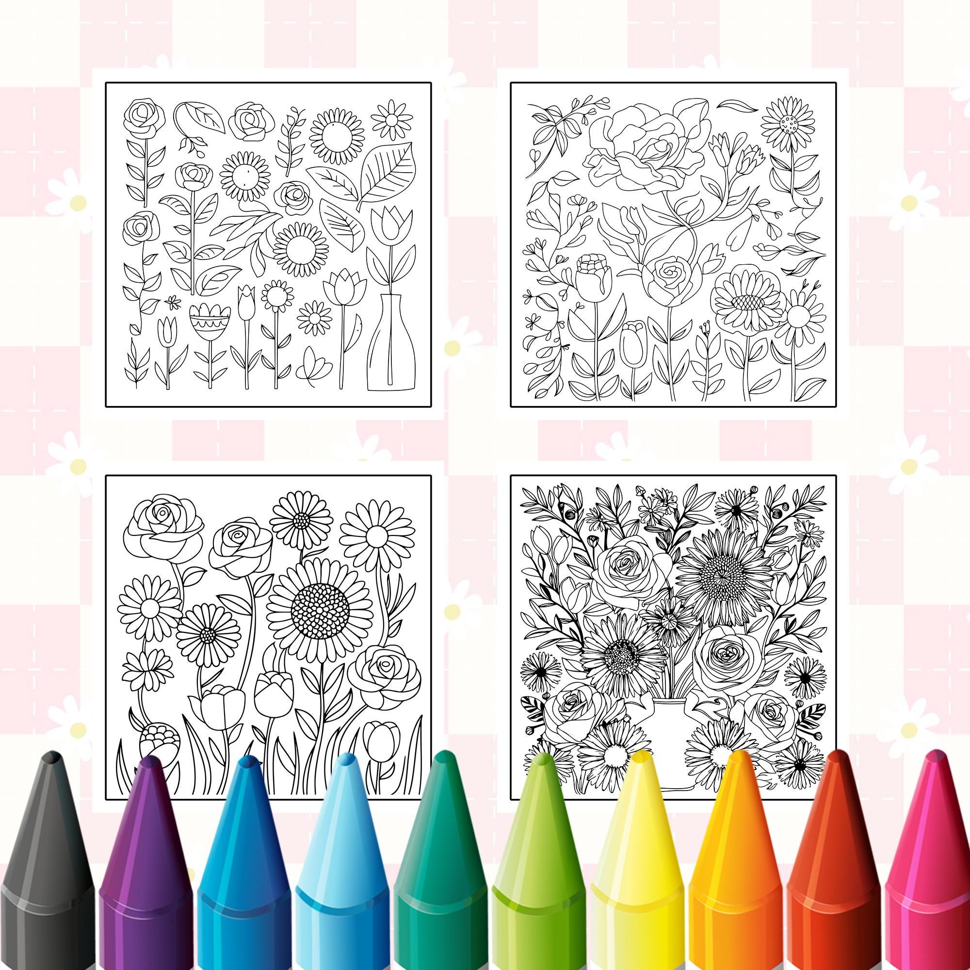 Bold and Easy Flowers Coloring Book 90+ Pages, Printable Coloring Book ...