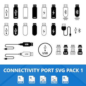 Connectivity Port SVG Pack 1 | Tech Icons for Cricut, Laser Cutting ...