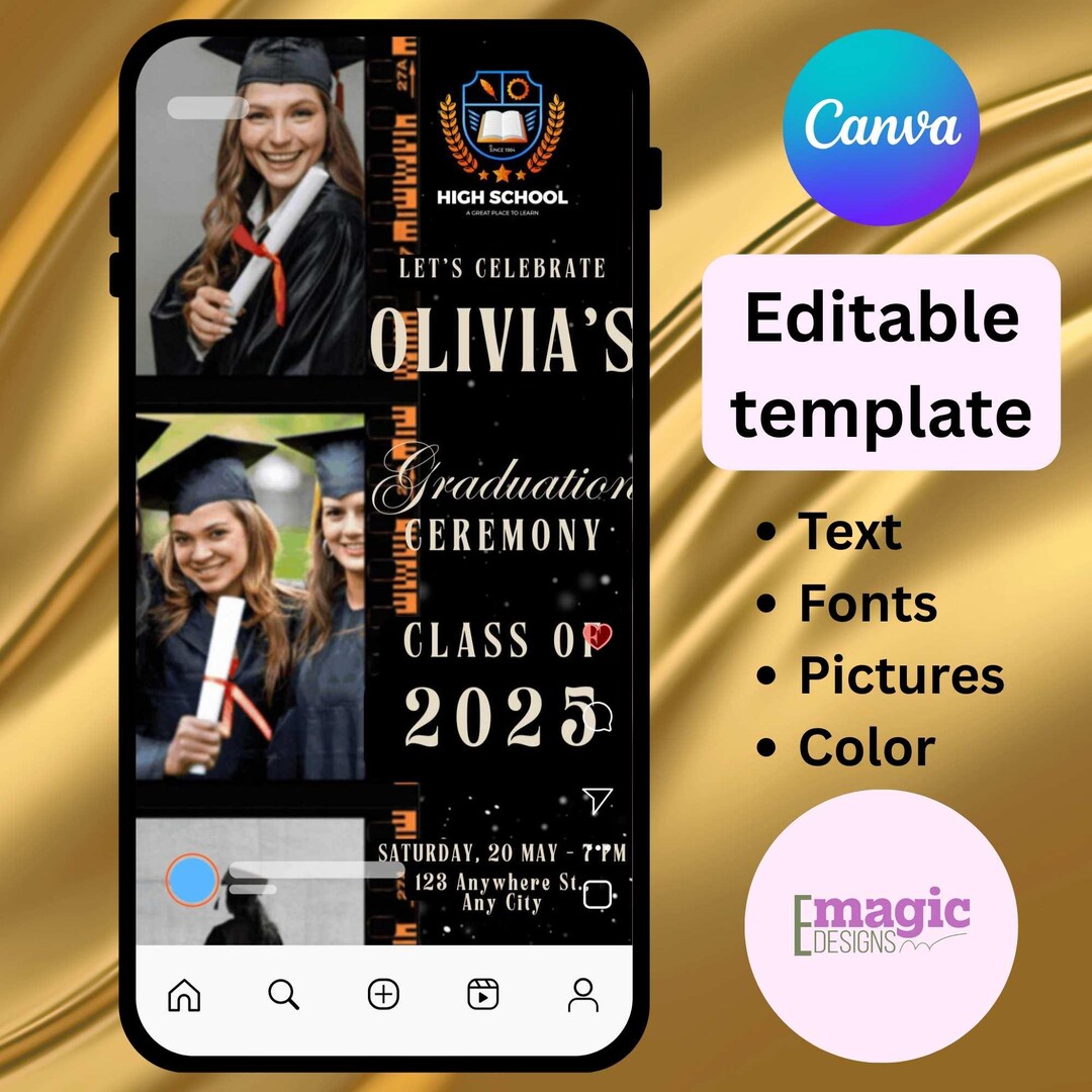 2025 Modern Digital Graduation Ceremony Invitation Template, Black and ...