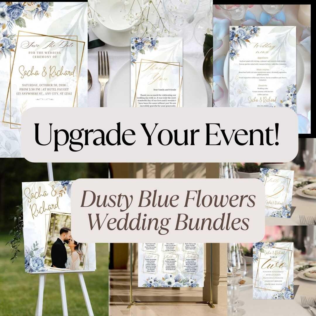 Dusty Blue Floral Wedding Sign Bundle | Elegant Printable Wedding Signs ...