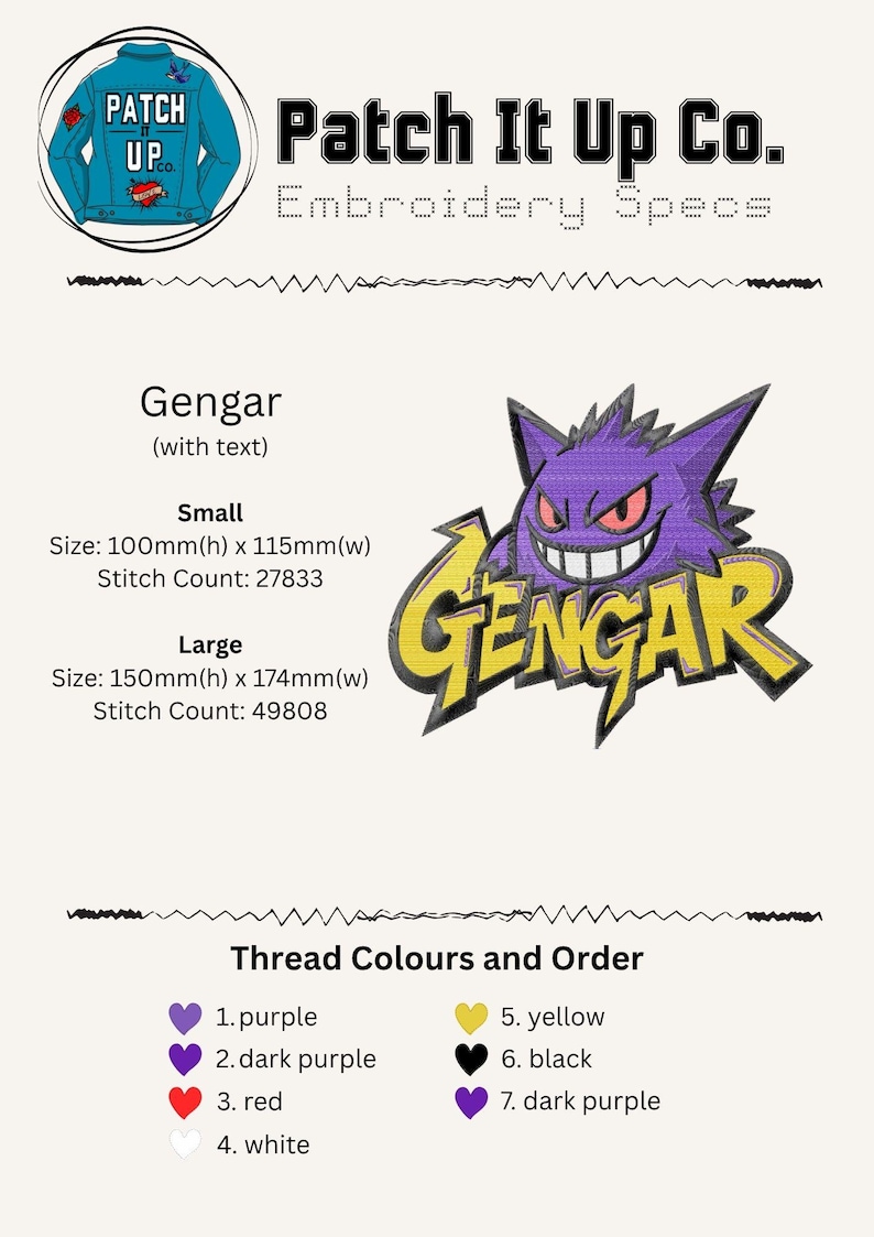 Gengar Pokemon Embroidery File Pack - 3 Designs in 1 - for Clothing ...